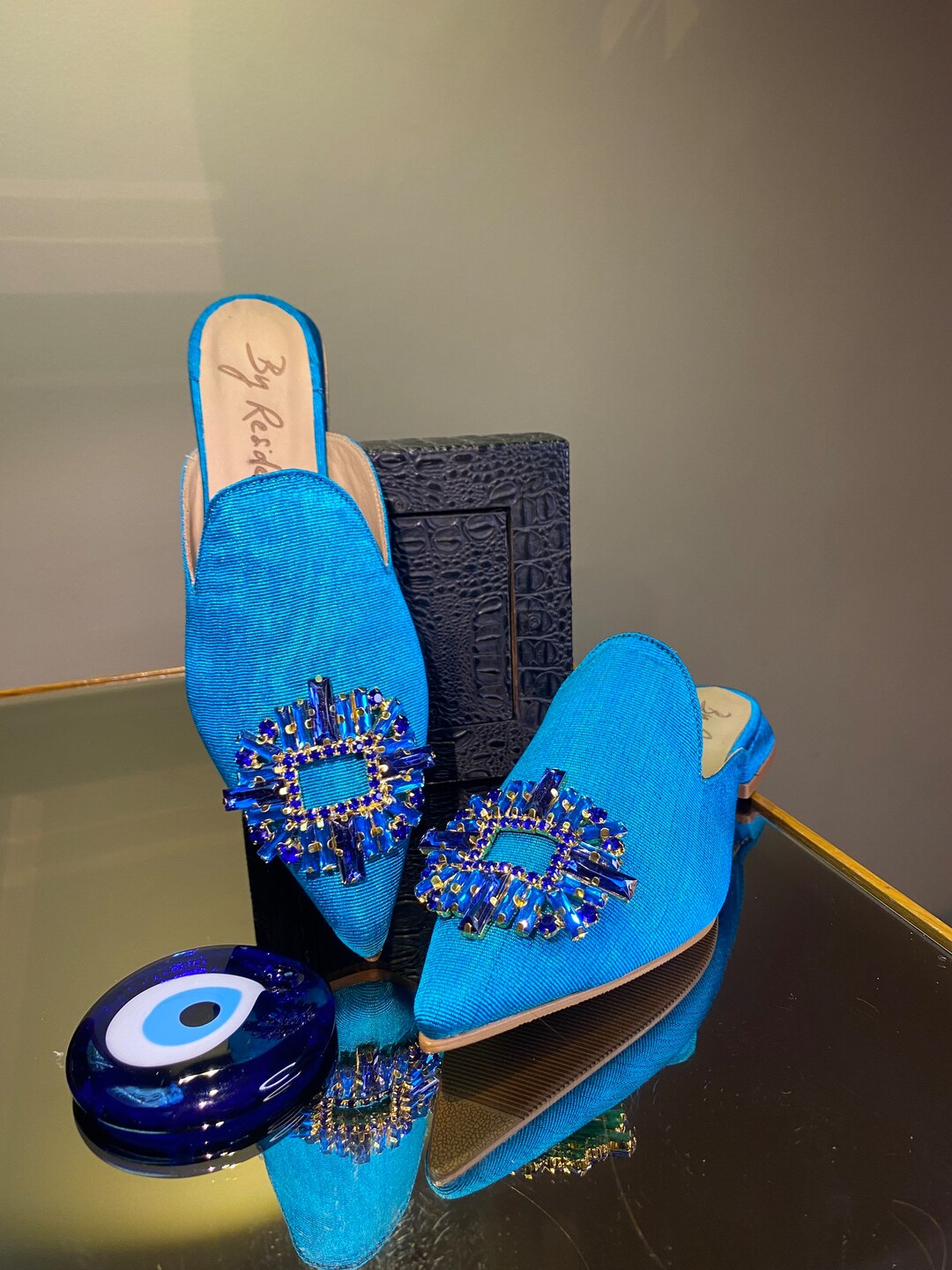 Silk Slippers Turquoise Crystal Detailed, Special Limited Edition Shoes ...