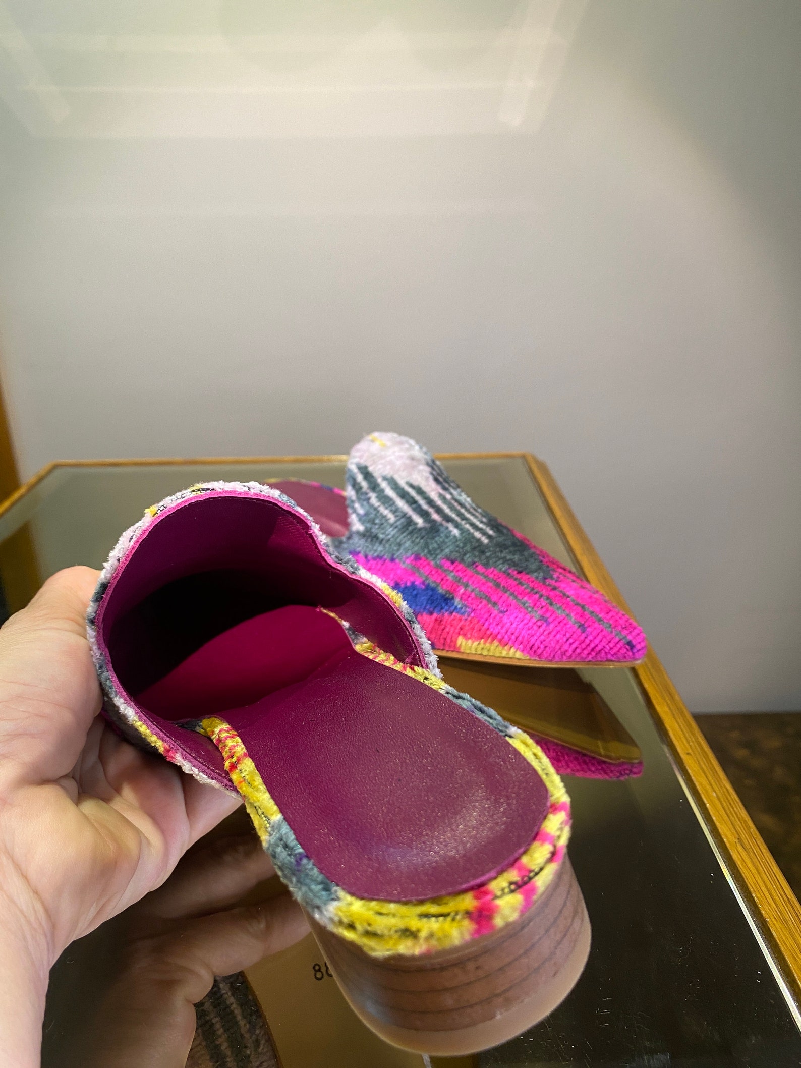 Pink Ikat Handmade Leather Shoes, Leather Silk Velvet Uzbek Slippers ...