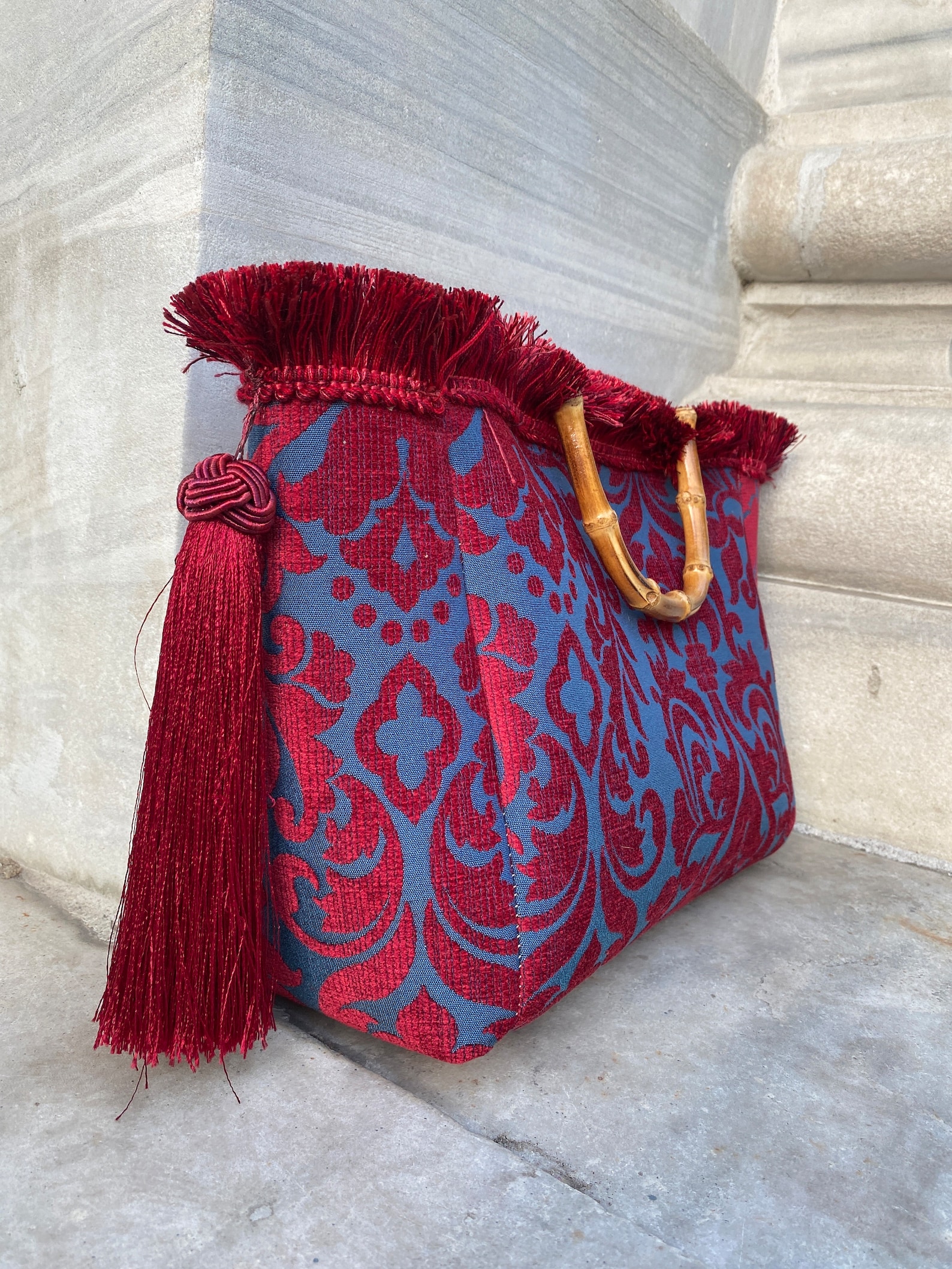 Tote Bag Velvet Barbie Red, Large Tote Baroque Bohemian Handmade Red ...