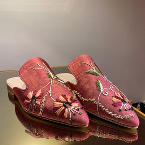Ribbon Slik Embroidered Shoes for Woman, Anatolian Style Ottoman ...
