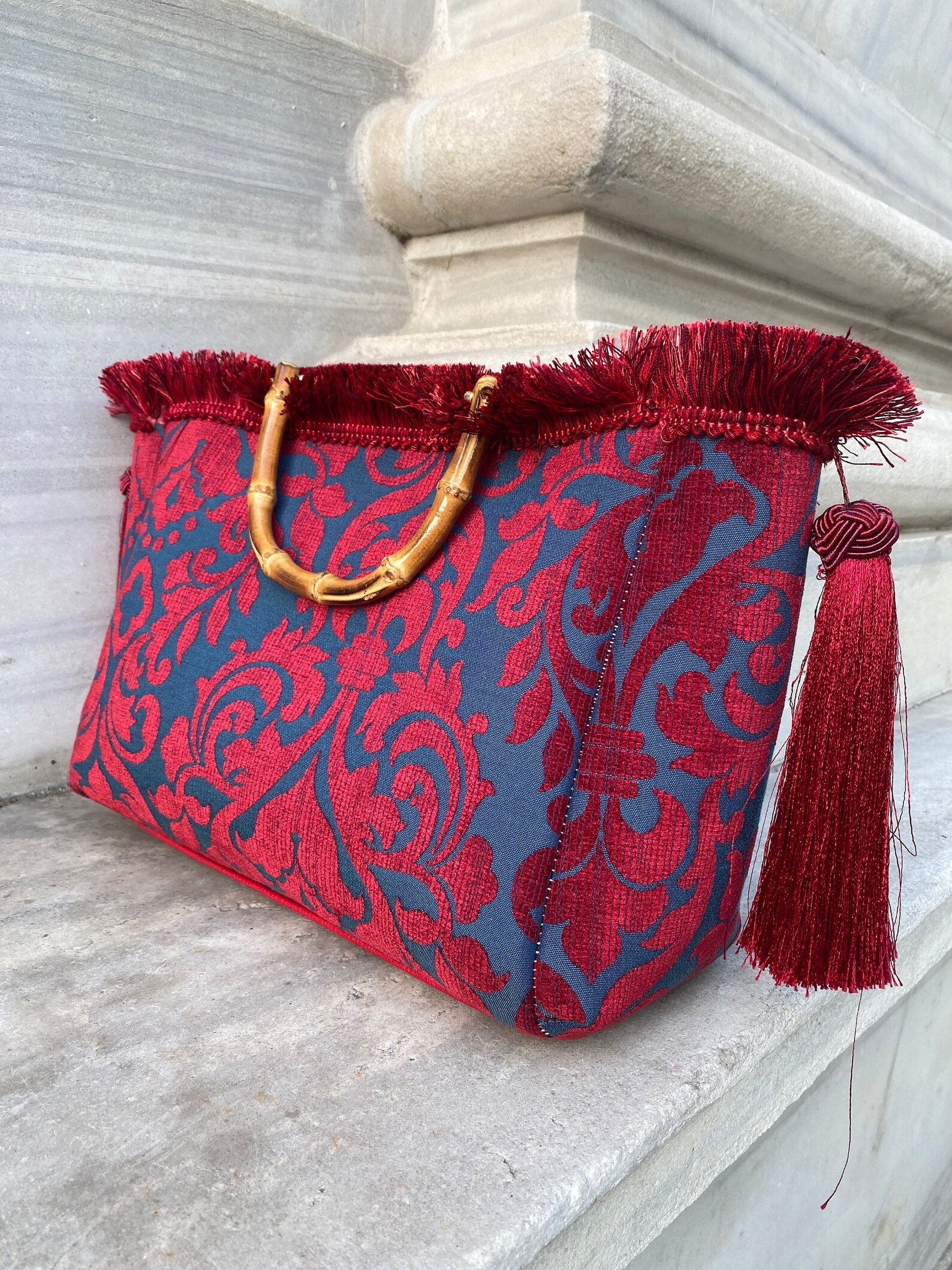 Tote Bag Velvet Barbie Red, Large Tote Baroque Bohemian Handmade Red ...
