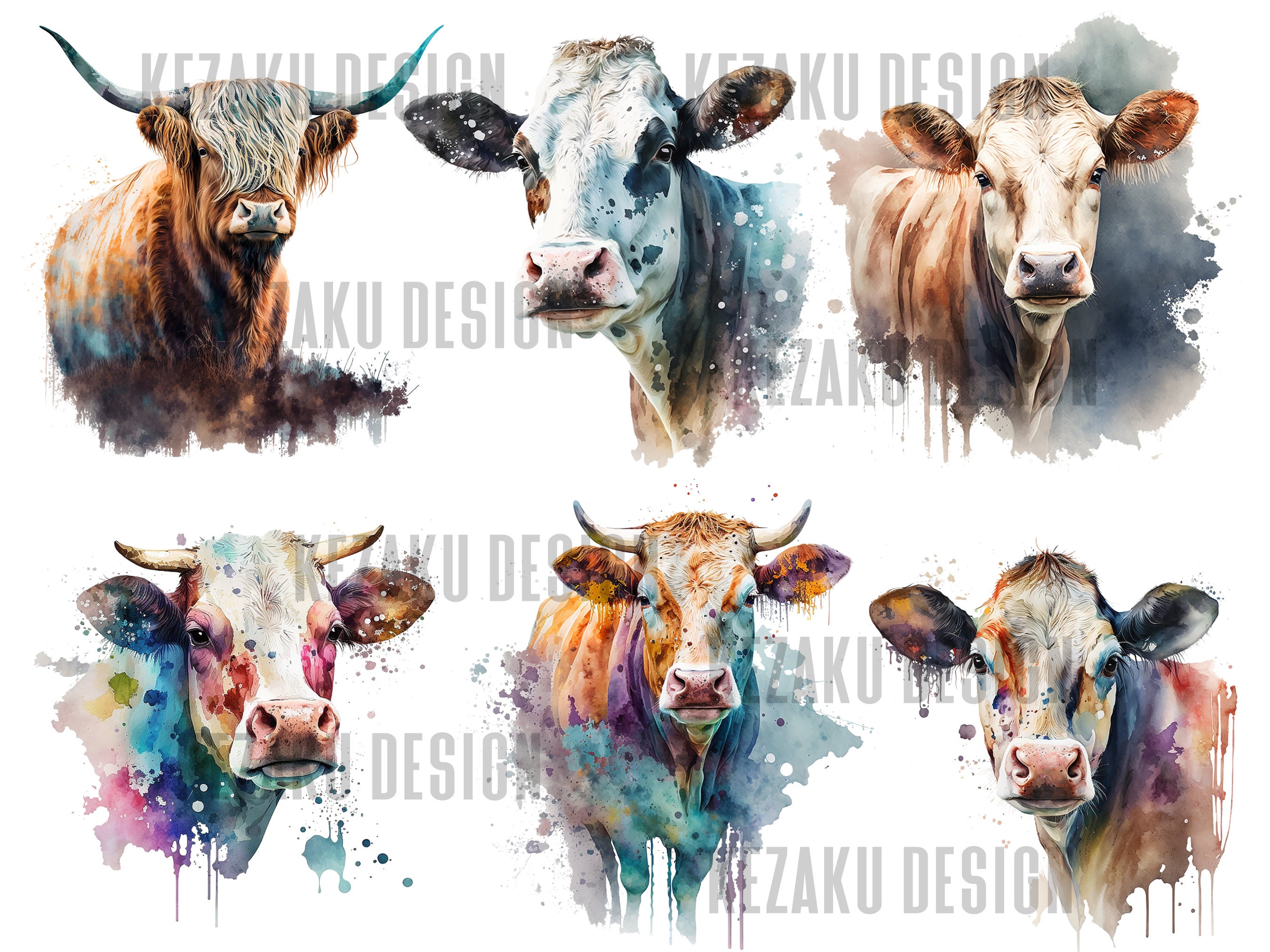 Watercolor Cow Clipart, Cow Clipart, Cow PNG, Watercolor Cow, Summer ...