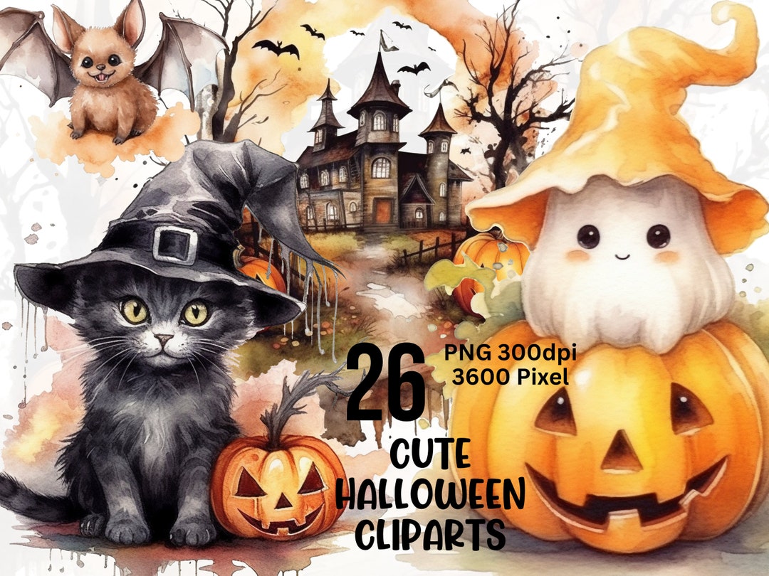 Watercolor Halloween Clipart, Cute Halloween Clipart, Halloween PNG ...