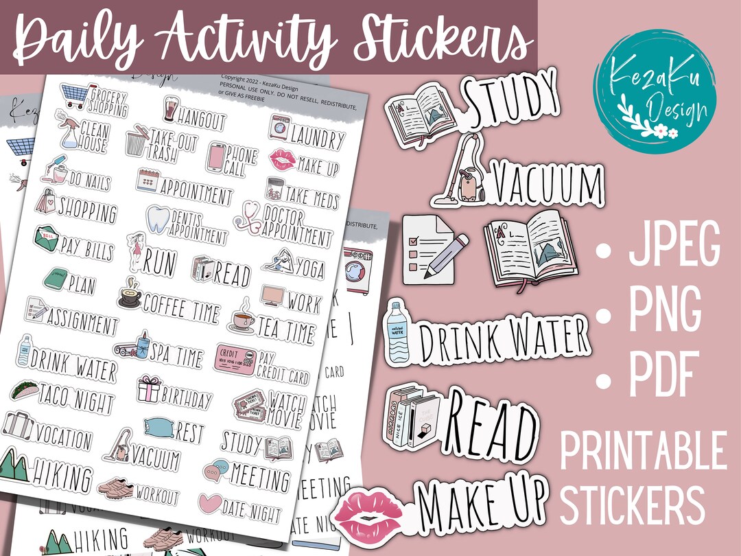 PRINTABLE Daily Activity Stickers, Printable Daily Stickers, Daily ...