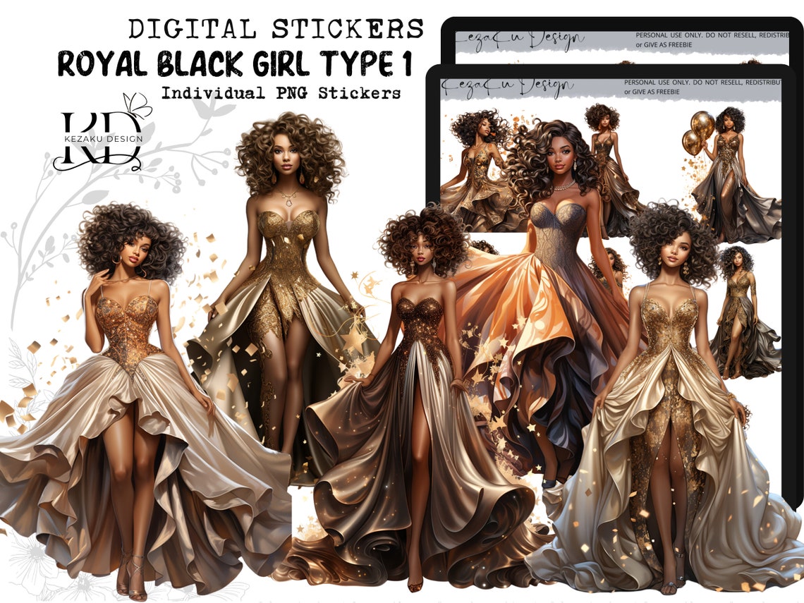 Digital Royal Black Girl Stickers, Black Girl Stickers, Black Girl ...