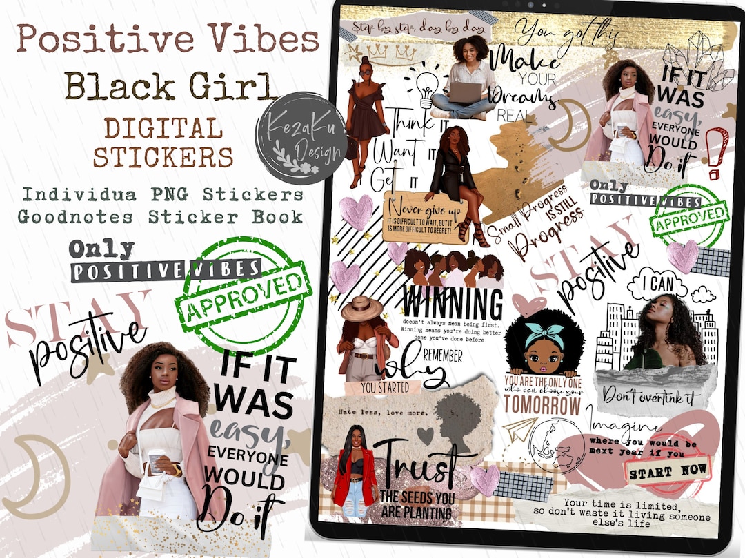 Positive Black Girl Magic Digital Stickers-2, Afro Girl Digital ...