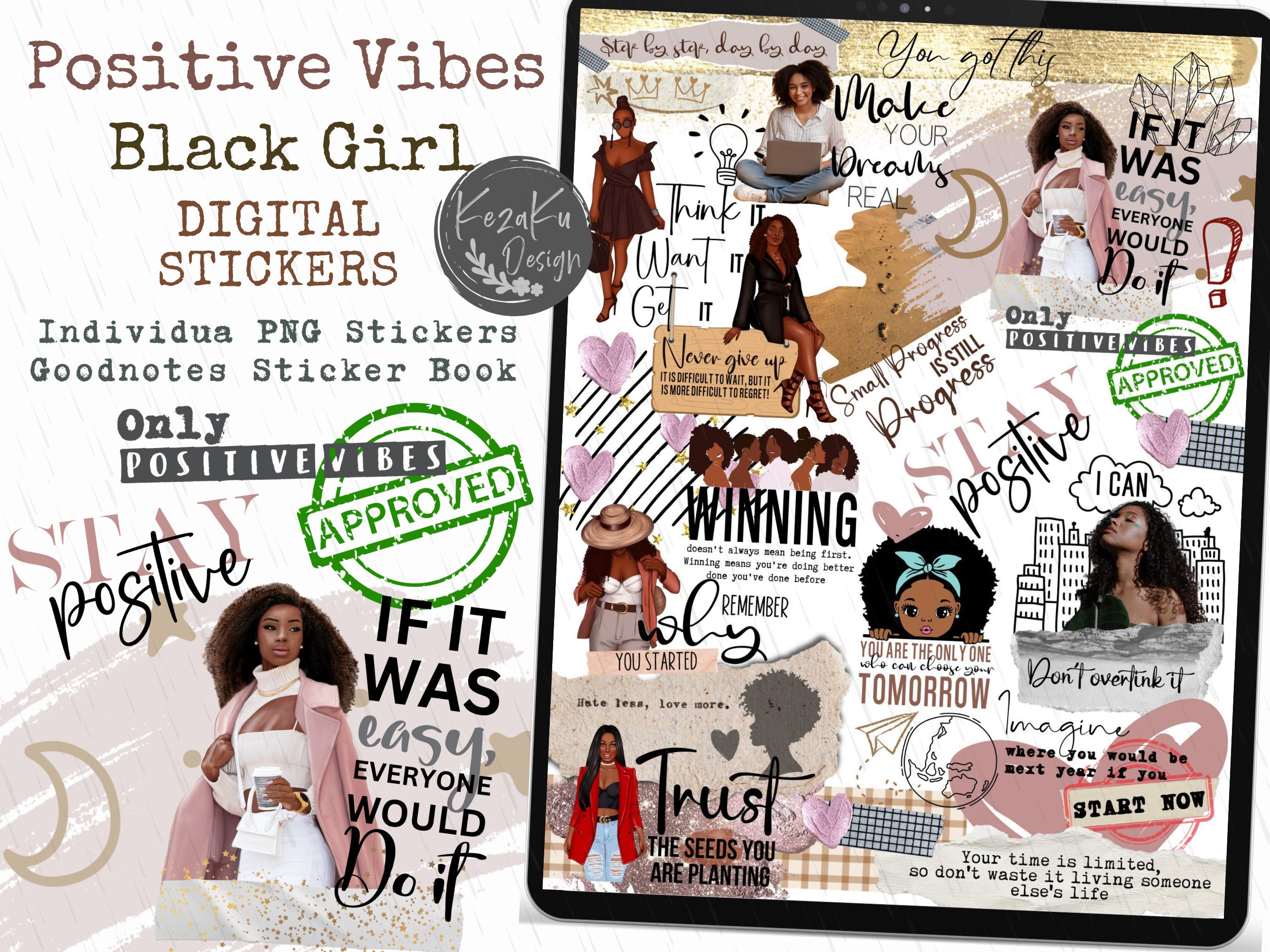 Positive Black Girl Magic Digital Stickers-2, Afro Girl Digital ...