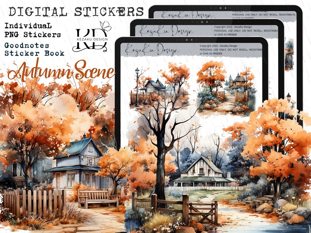 Autumn Scene Digital Stickers, Autumn PNG, Autumn Goodnotes, Watercolor ...