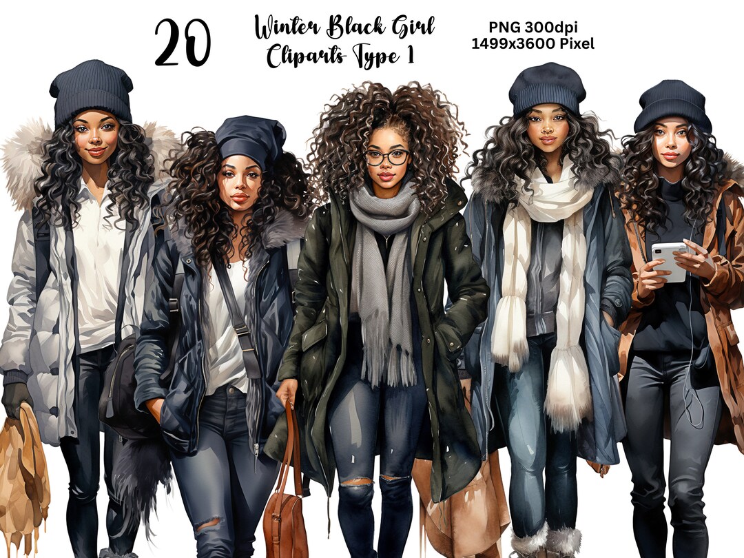 Winter Black Girl Cliparts - Type 1, Black Girl Cliparts, Winter PNG ...