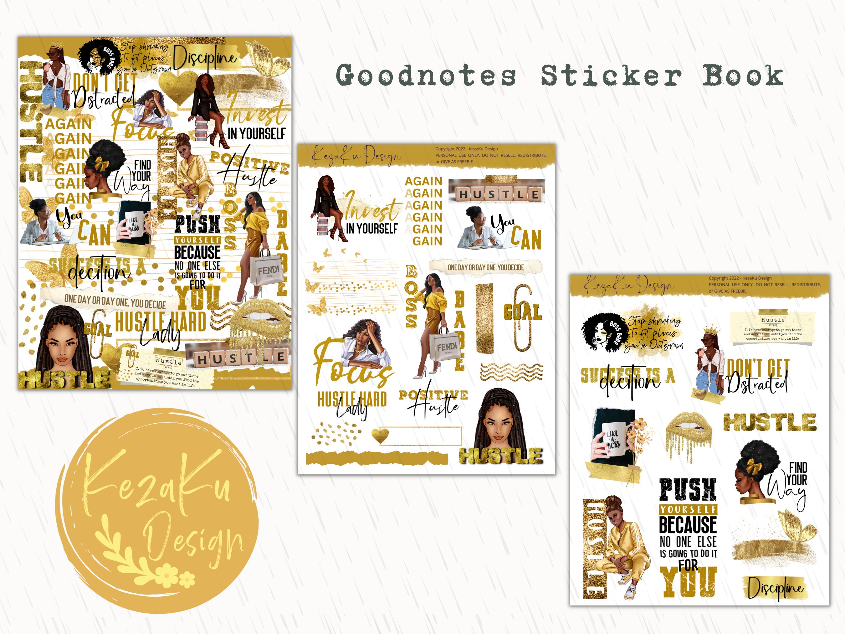 Black Girl Magic Gold Digital Stickers Afro Girl Digital - Etsy