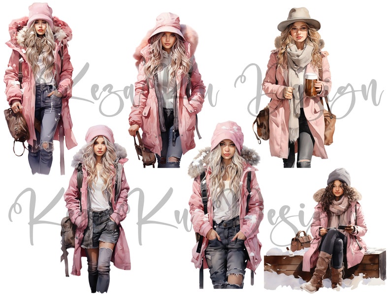 Pink Winter Girls Cliparts - Type 4, Light Skin Winter Girl Cliparts ...