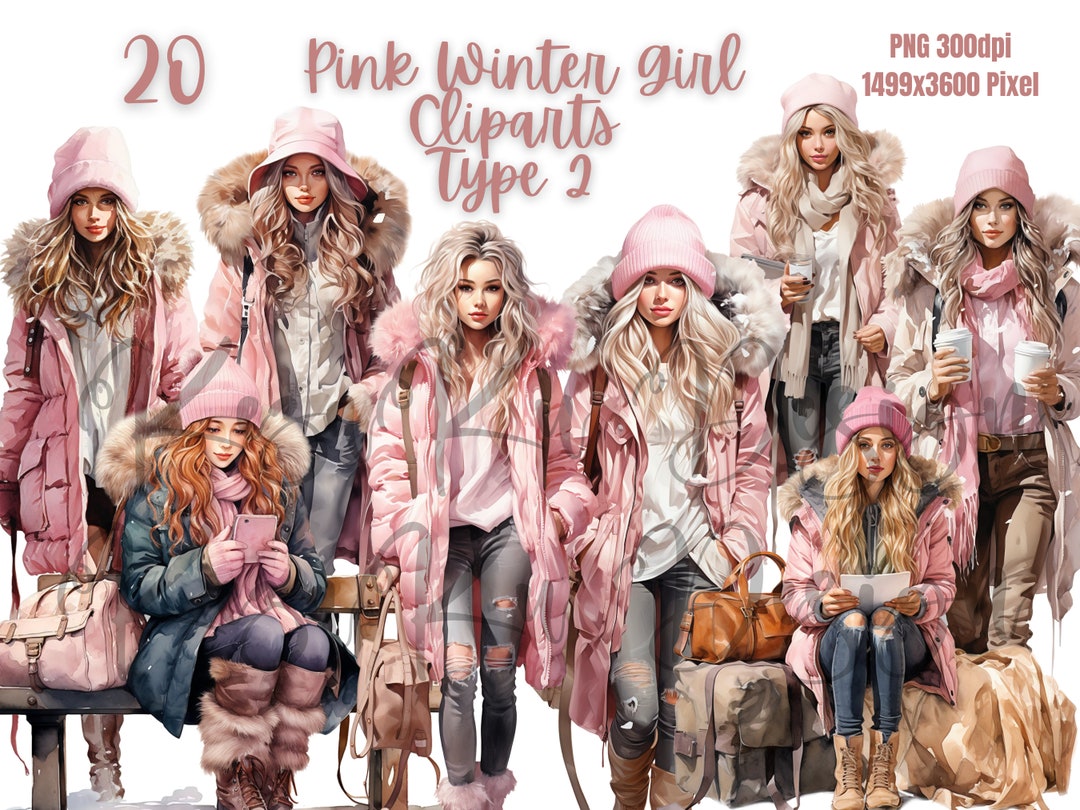 Pink Winter Girls Cliparts - Type 2, Light Skin Winter Girl Cliparts ...