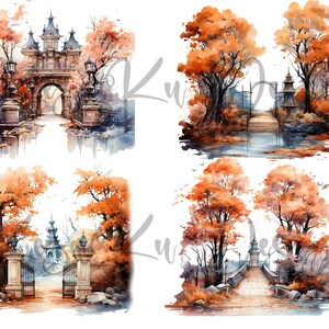 Autumn Gate Cliparts, Watercolor Gate Cliparts, Autumn Element Cliparts ...