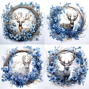 Christmas Reindeer Wreath Clipart 16 High Quality Jpgs, Merry Christmas ...