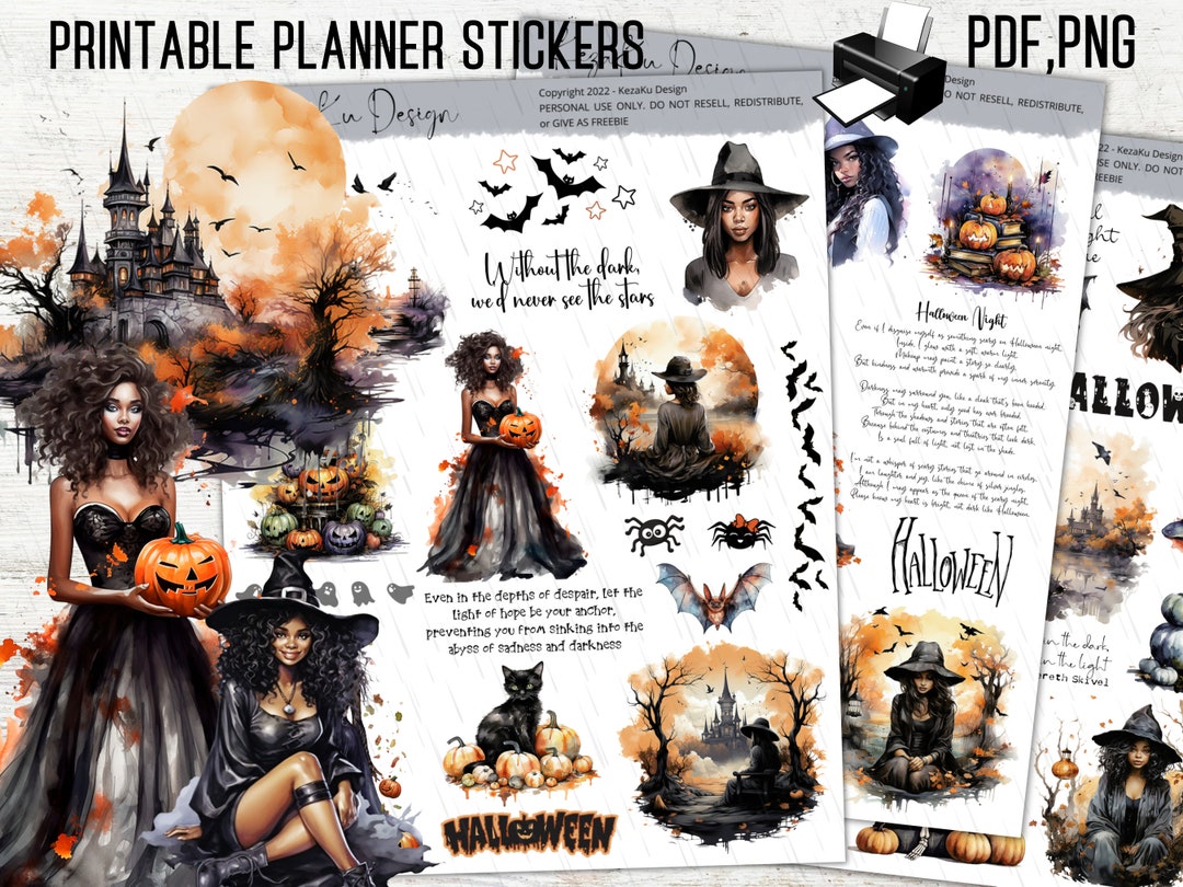 Halloween Black Girl Magic PRINTABLE Stickers, Halloween Printable ...