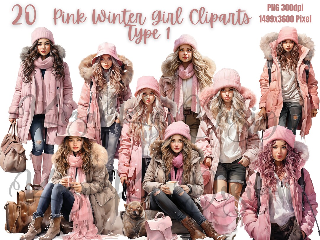 Pink Winter Girls Cliparts - Type 1, Light Skin Winter Girl Cliparts ...