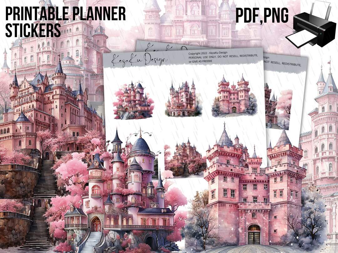 PRINTABLE Pink Castle Stickers Type 2, Caste Printable Stickers ...