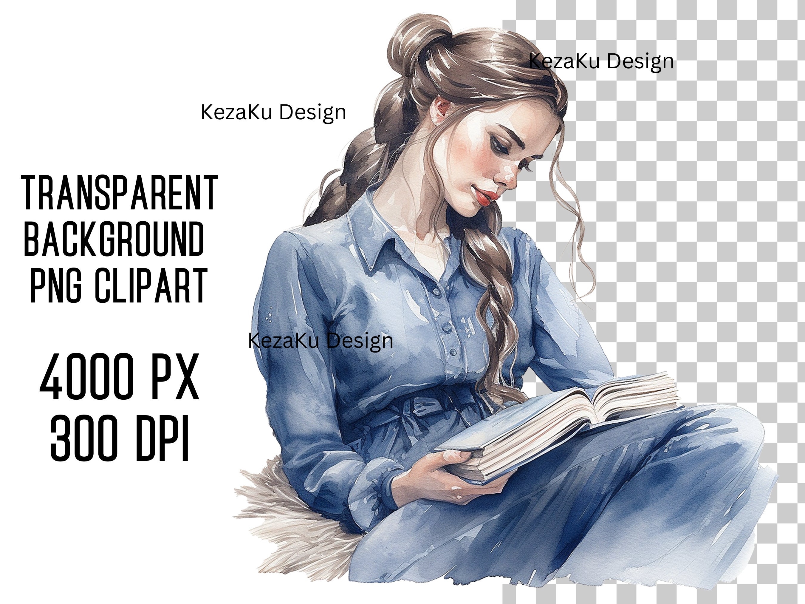 Reading Girl Clipart Reading Woman Clipart Watercolor - Etsy