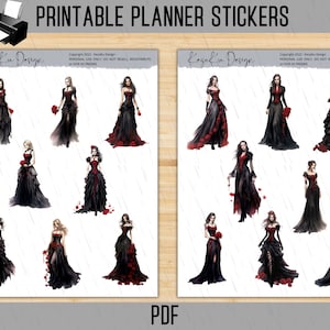 PRINTABLE Gothic Girls Stickers 3, Dark Gothic Stickers, Cozy Journal ...