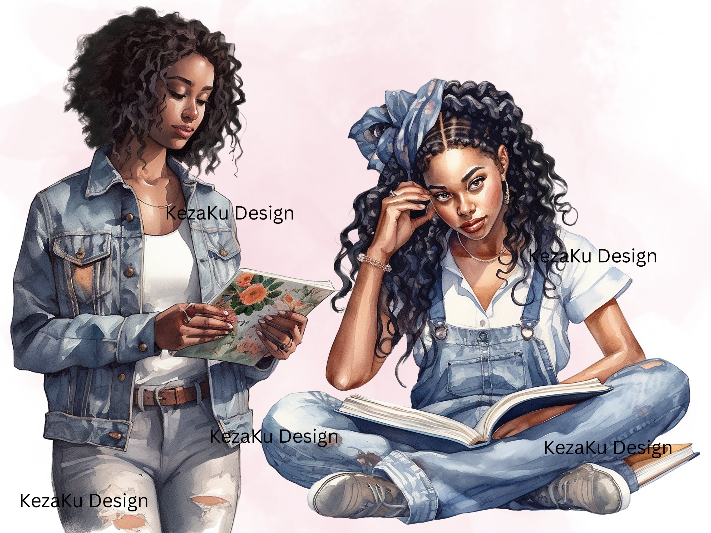 Black Girl Clipart American African Clipart Watercolor Black - Etsy