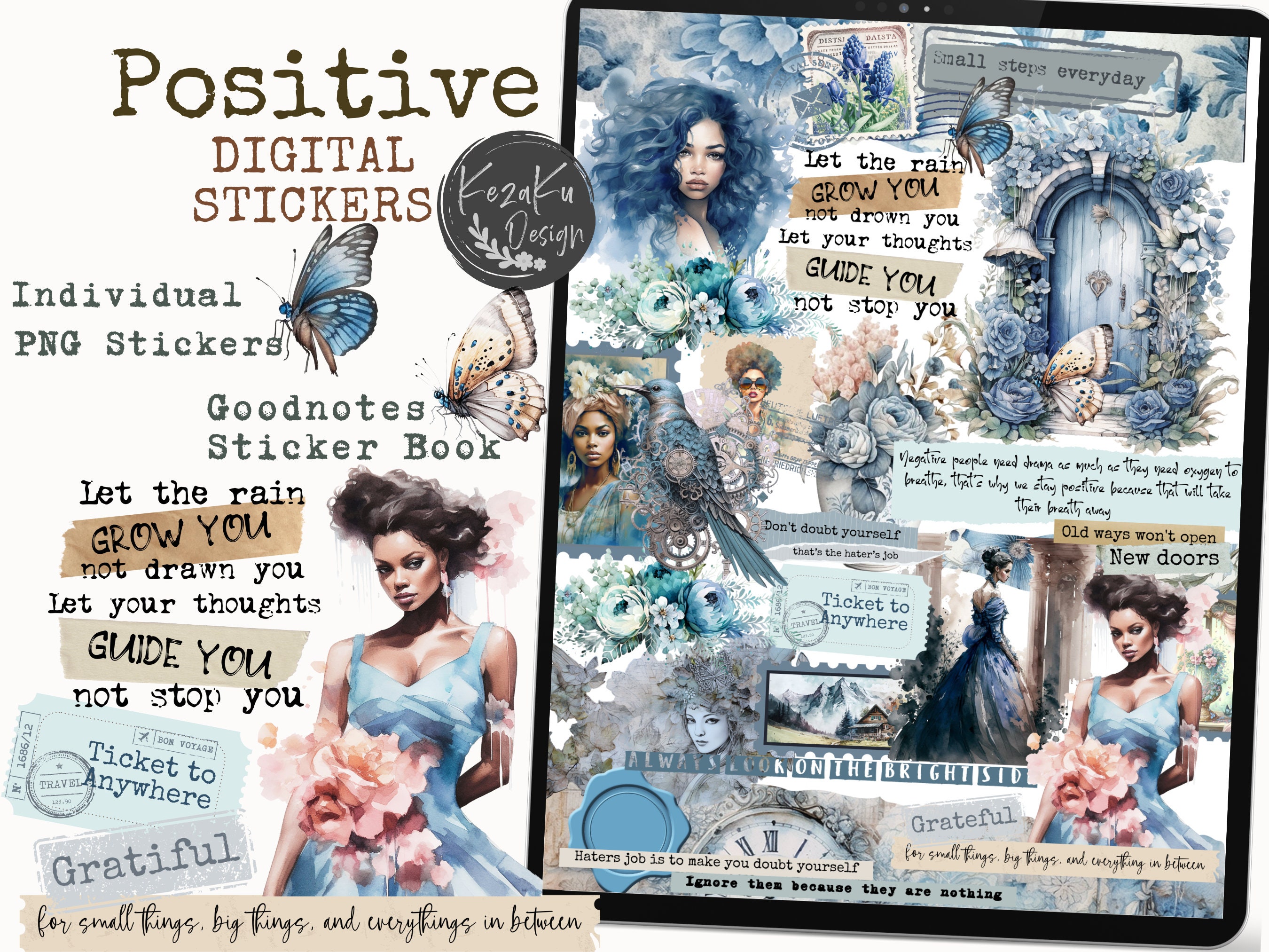 Vintage Digital Stickers Blue Digital Stickers American - Etsy