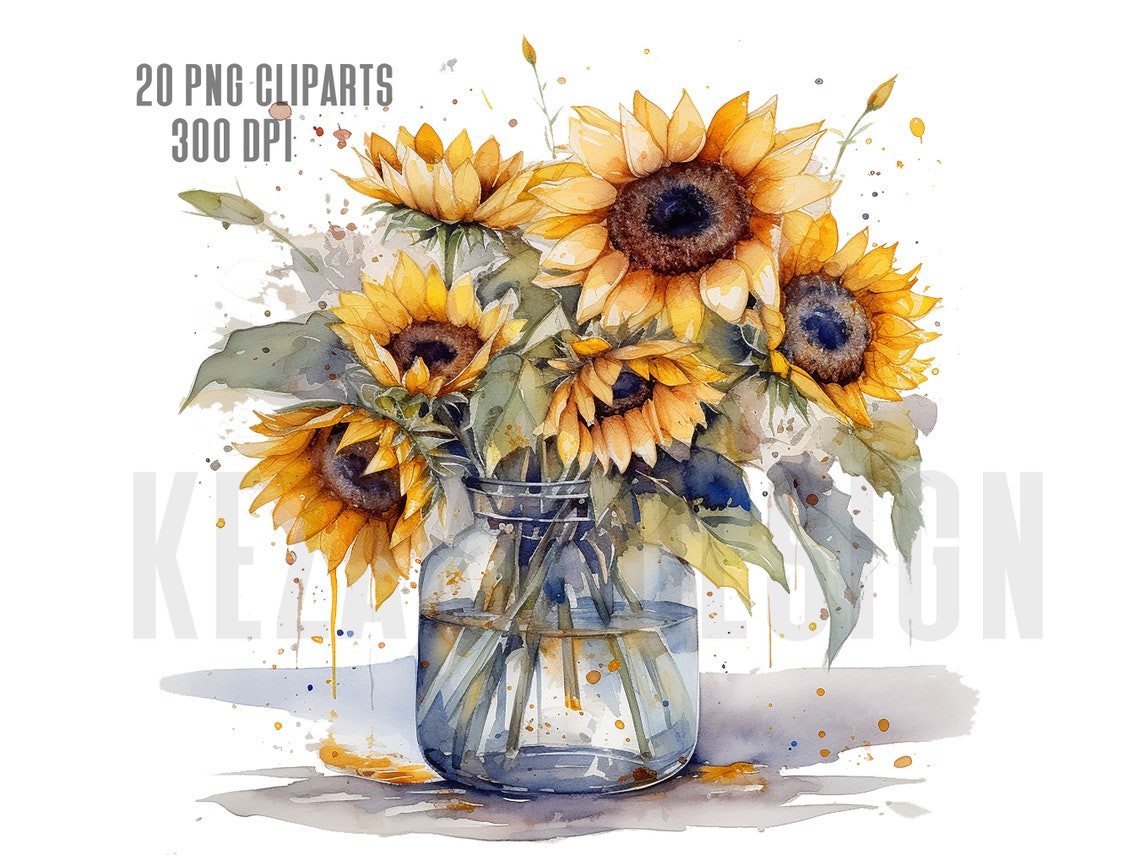 Watercolor Sunflowers Clipart, Fall Sunflower Floral Bouquet, Sunflower ...