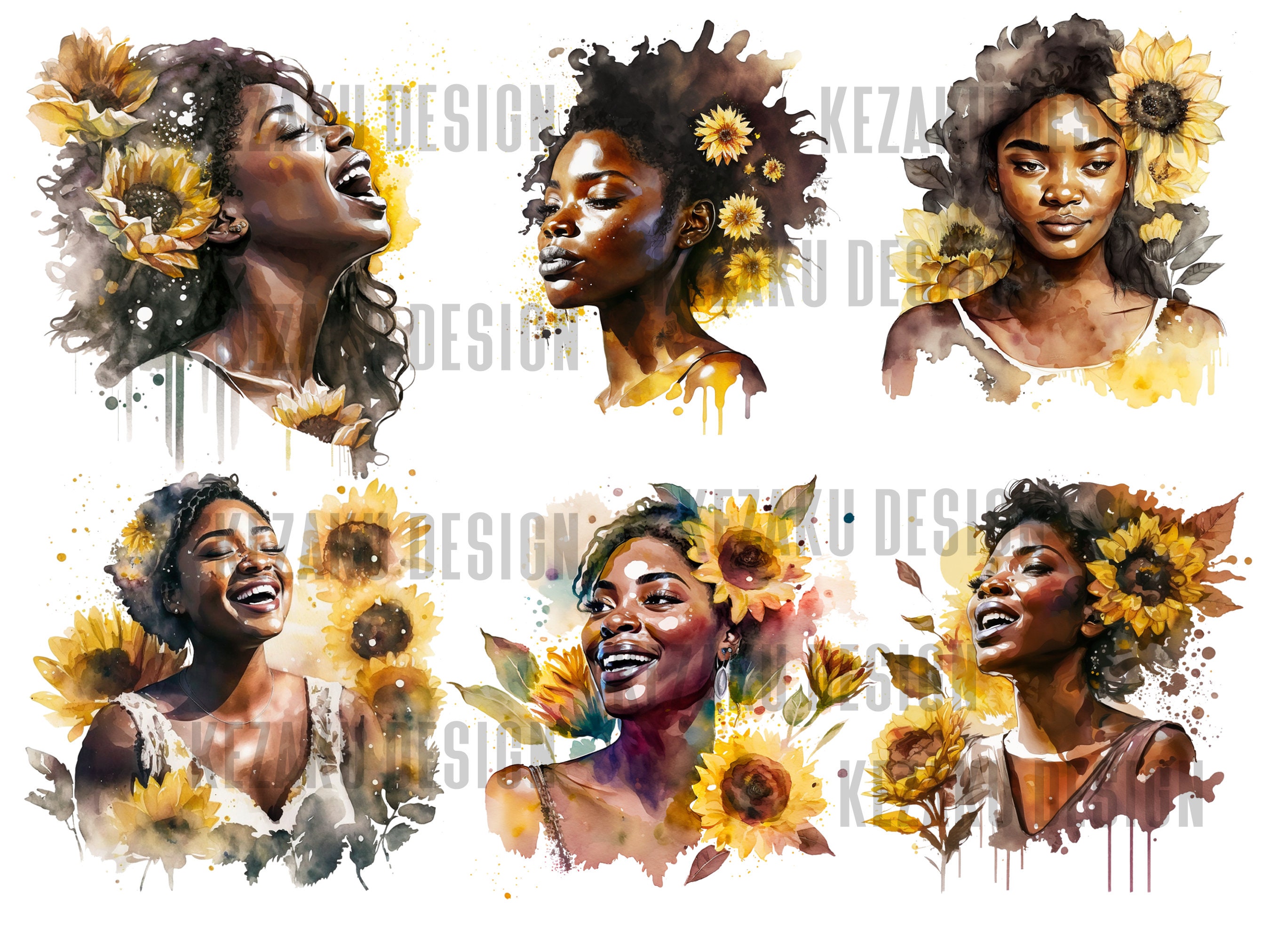 Black Girl With Sunflower Clipart American African Clipart - Etsy