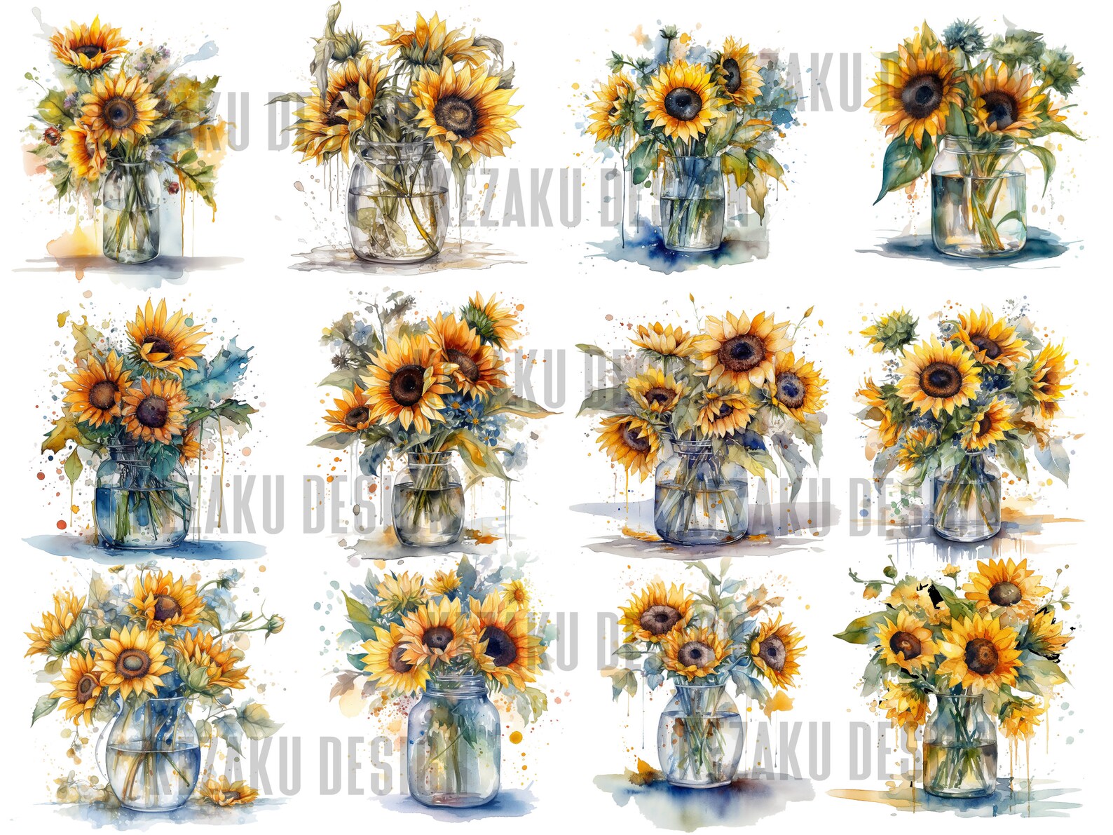 Watercolor Sunflowers Clipart, Fall Sunflower Floral Bouquet, Sunflower ...