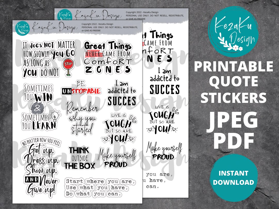 PRINTABLE Quote Stickers, Motivational Stickers, Instant Download ...