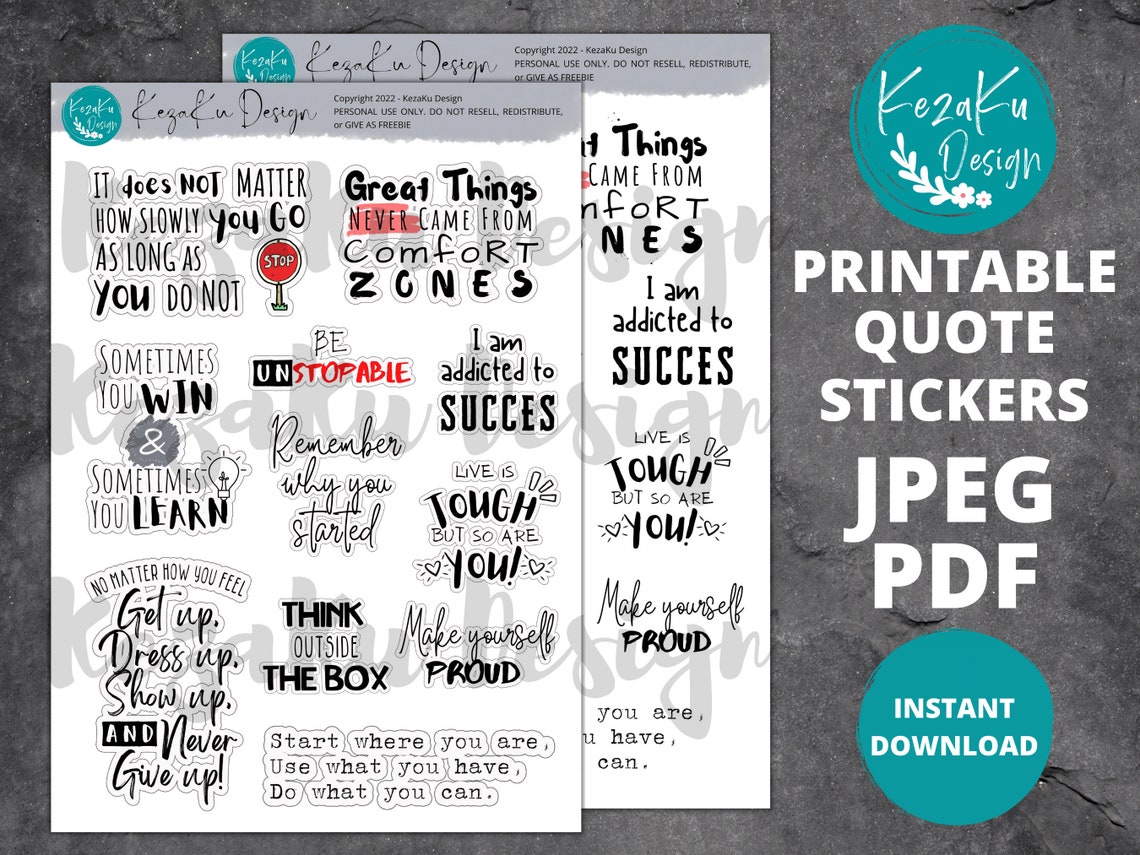 PRINTABLE Quote Stickers Motivational Stickers Instant - Etsy