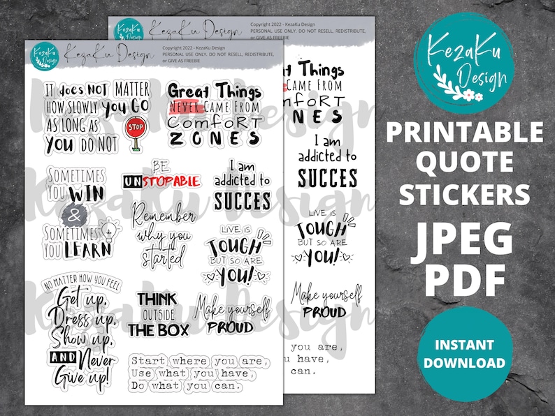 PRINTABLE Quote Stickers Motivational Stickers Instant - Etsy