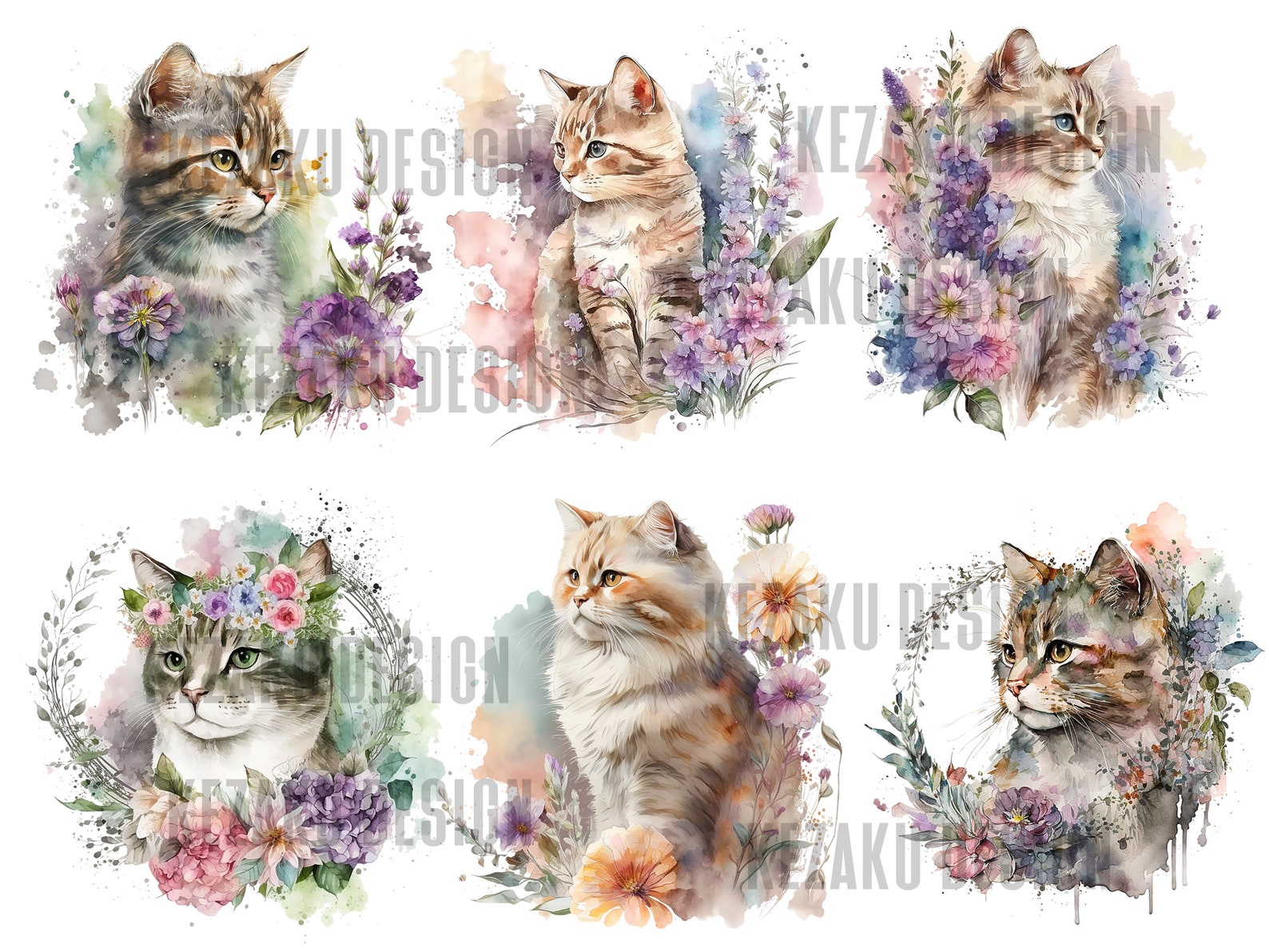 Watercolor Cat Clipart Kitten Clipart Cute Cat PNG - Etsy