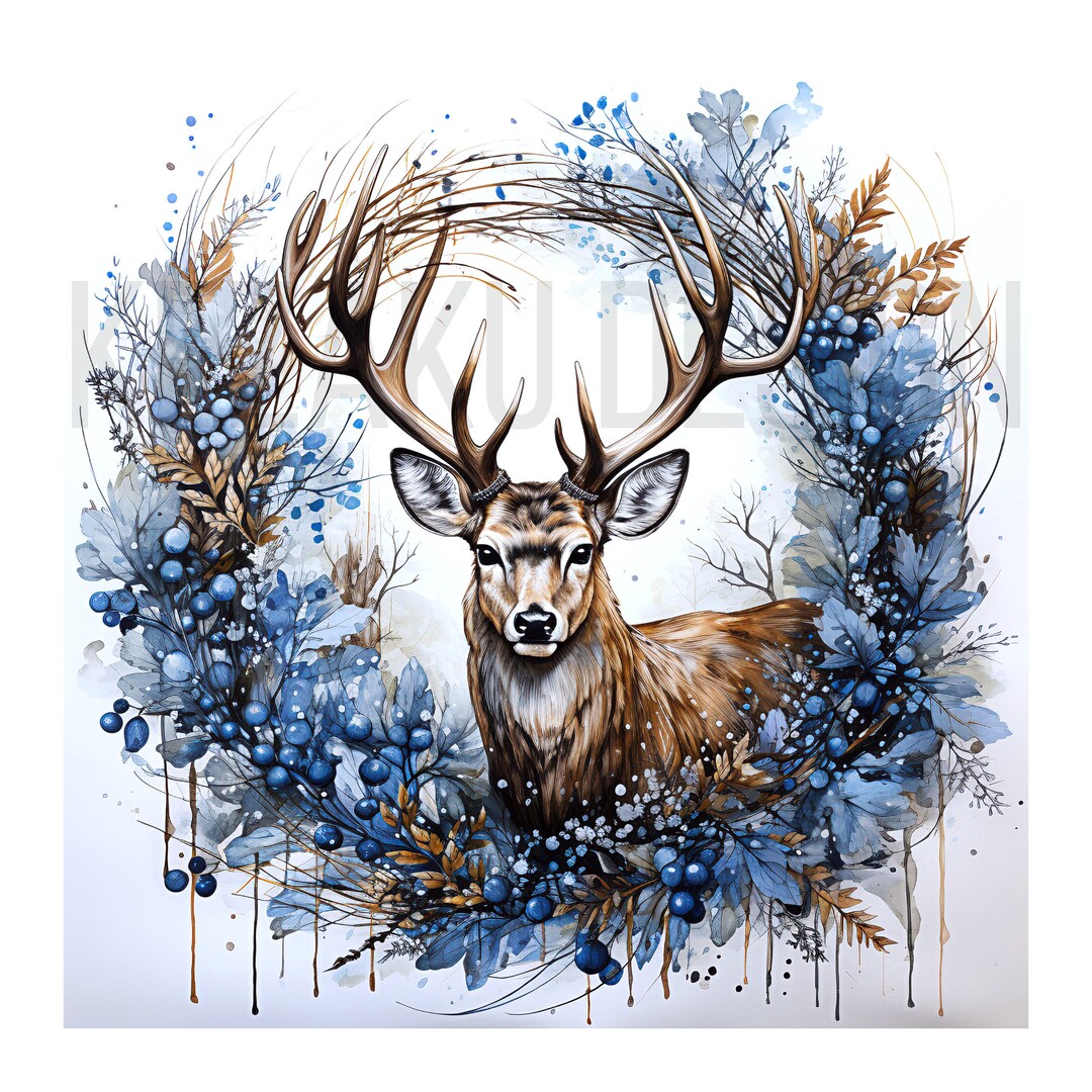 Christmas Reindeer Wreath Clipart 16 High Quality Jpgs, Merry Christmas ...