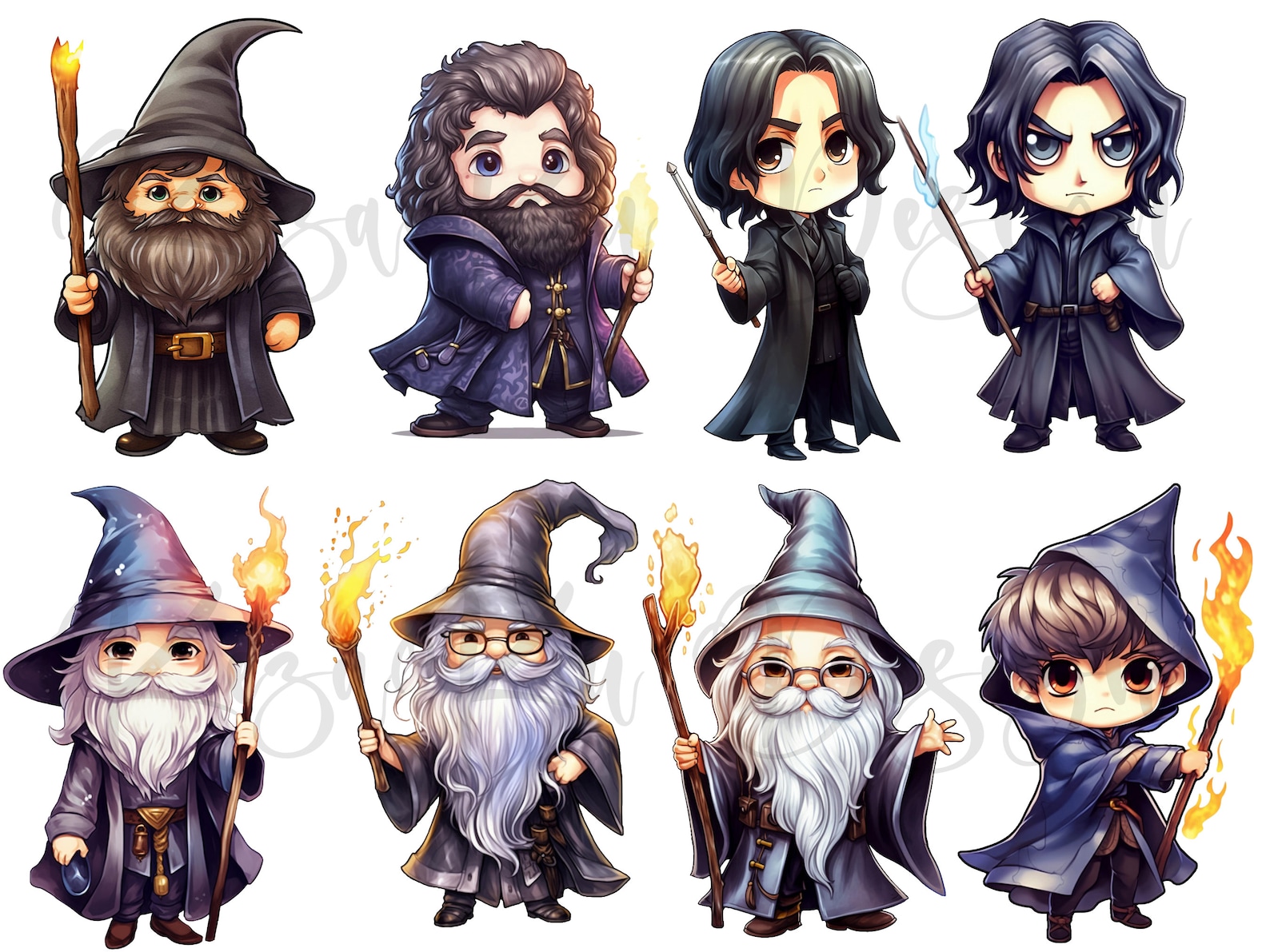Chibi Wizard PNG Cliparts - 26 Watercolor Chibi Wizard Cliparts, Magic ...