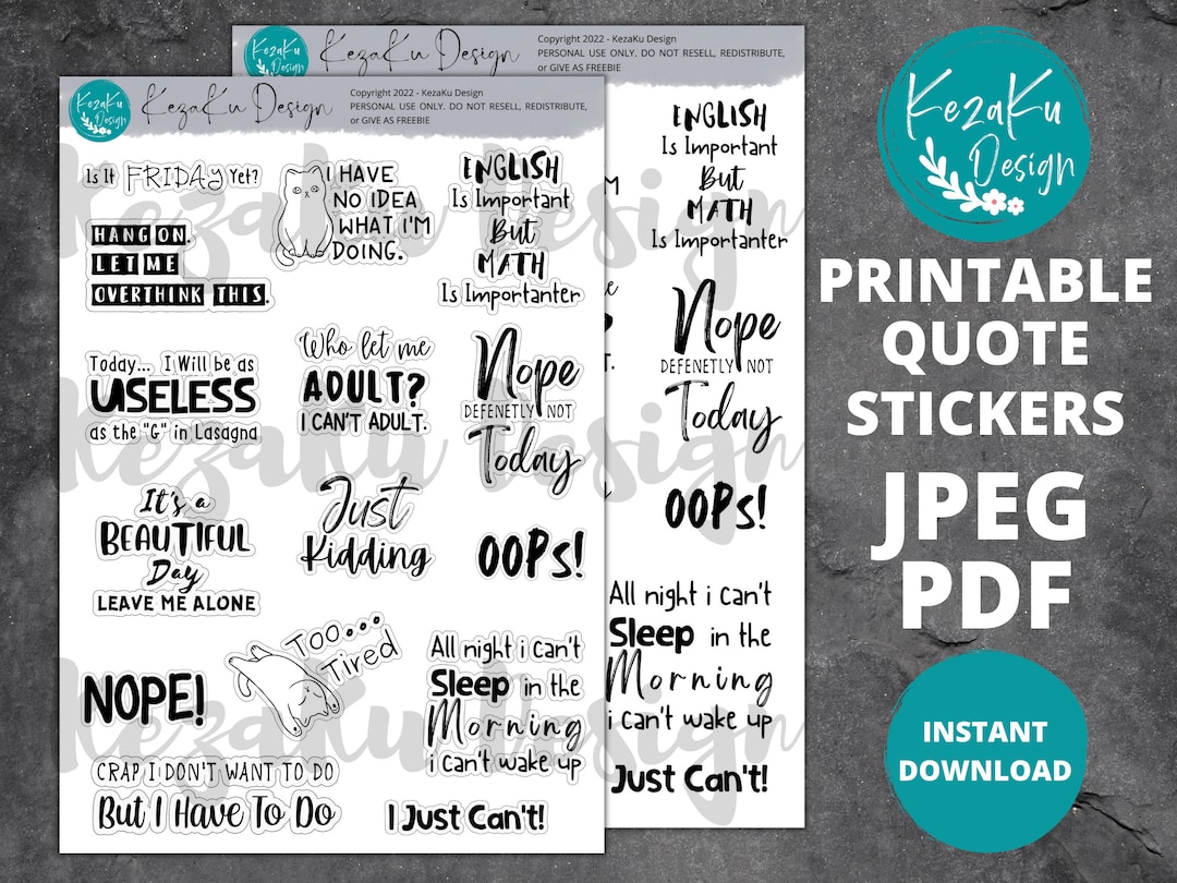 PRINTABLE Funny Quotes Stickers, Funny Quotes Printable Planner ...