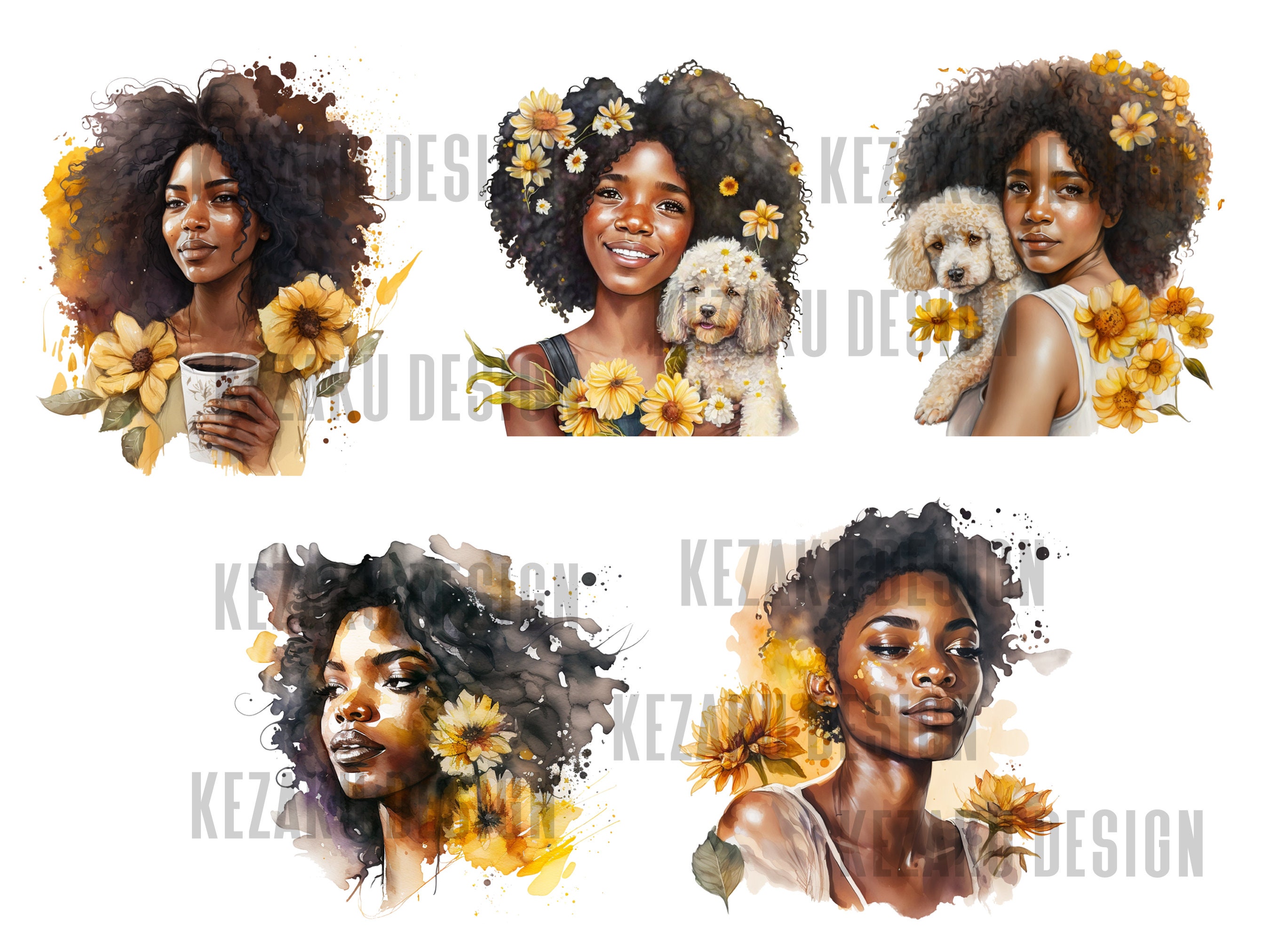 Black Girl With Sunflower Clipart American African Clipart - Etsy