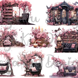 Pink Rose Reading Nook Cliparts, Gothic Reading Corner Cliparts, Pink ...