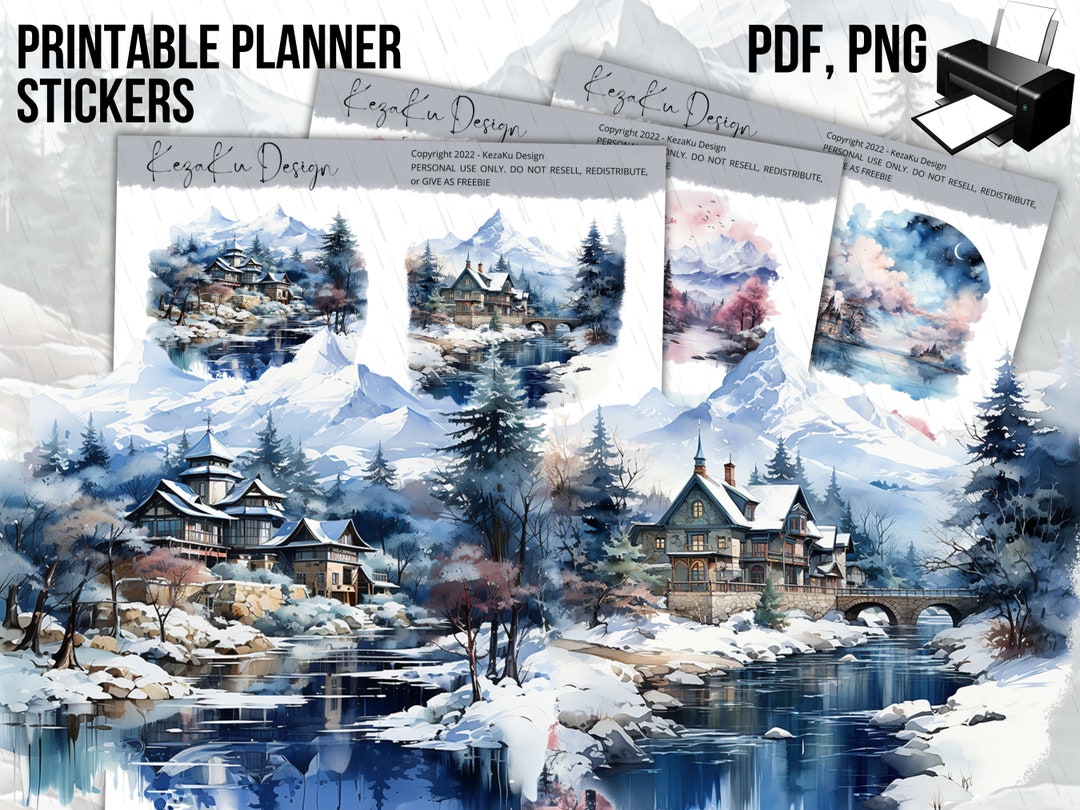 PRINTABLE Mountain Stickers, Sky Landscape Stickers, Mountain Landscape ...