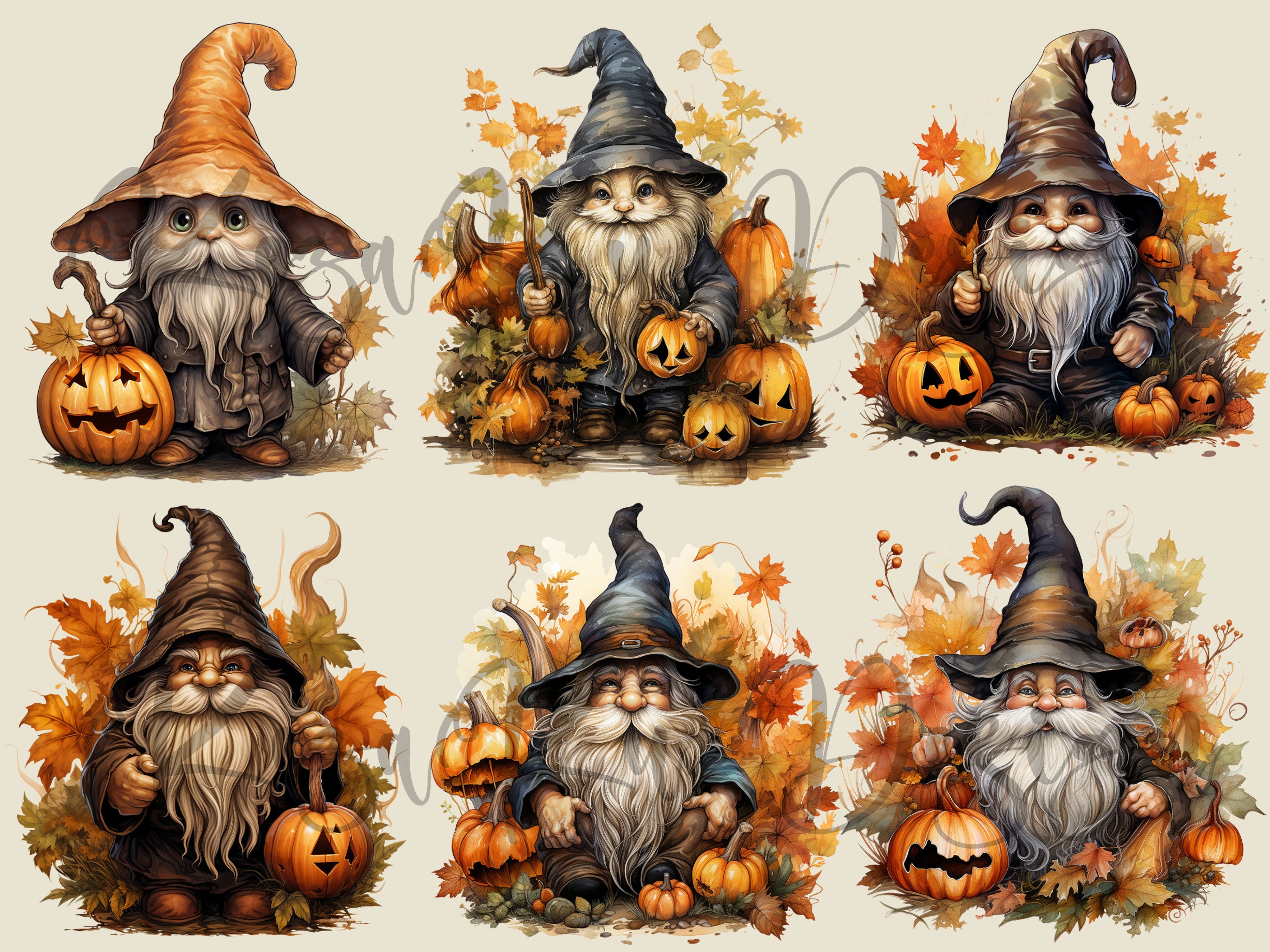 Halloween Gnome Cliparts Watercolor Gnome Cliparts Halloween - Etsy