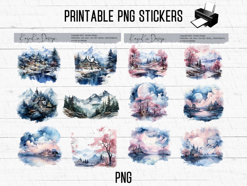 PRINTABLE Mountain Stickers, Sky Landscape Stickers, Mountain Landscape ...