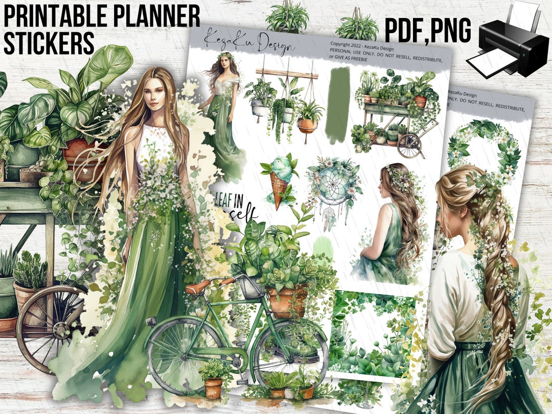 PRINTABLE Green Leaf Stikers, Fresh Stickers, Instant Download Sticker ...