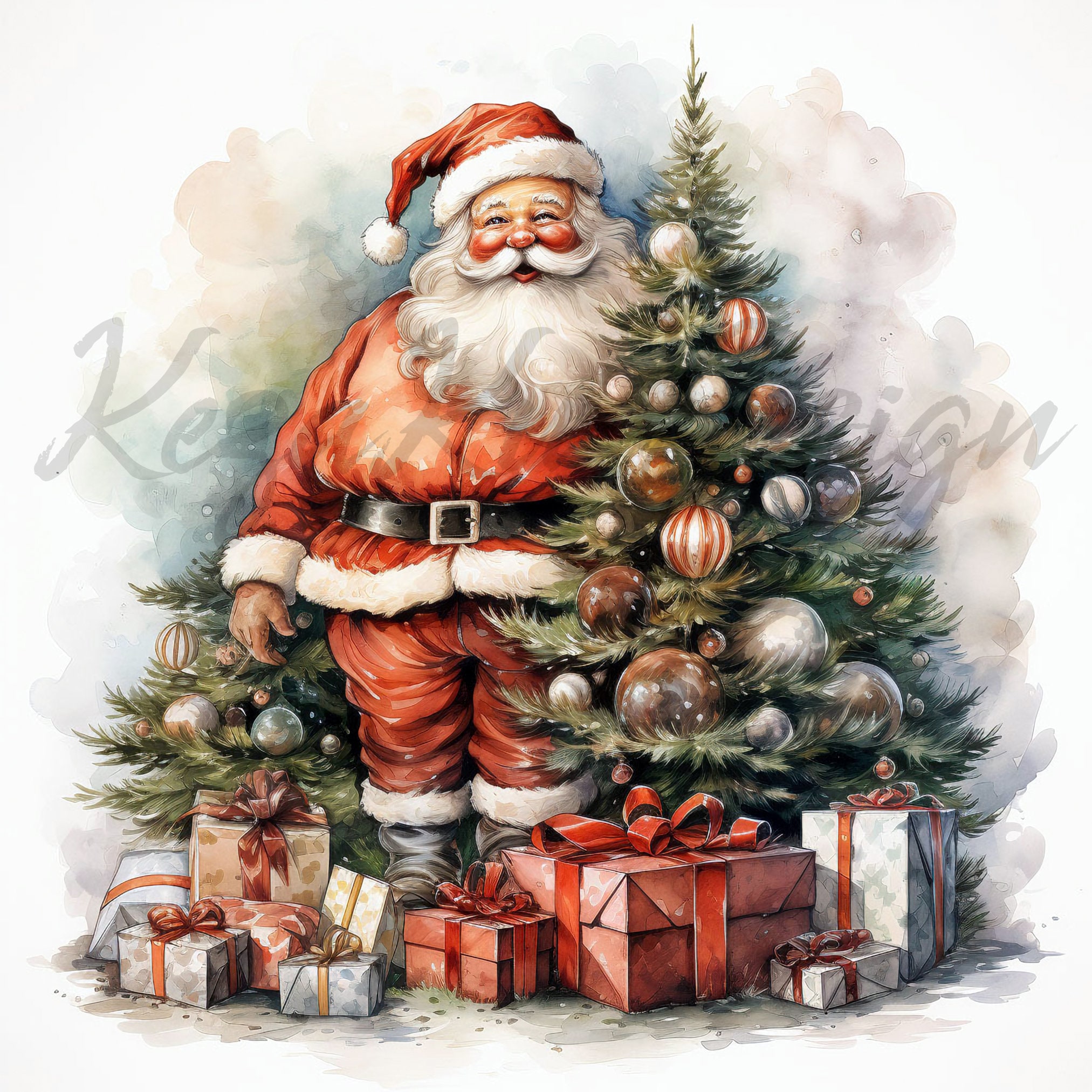 Santa Claus Clipart 12 High-quality Jpgs, Merry Christmas, Watercolor ...