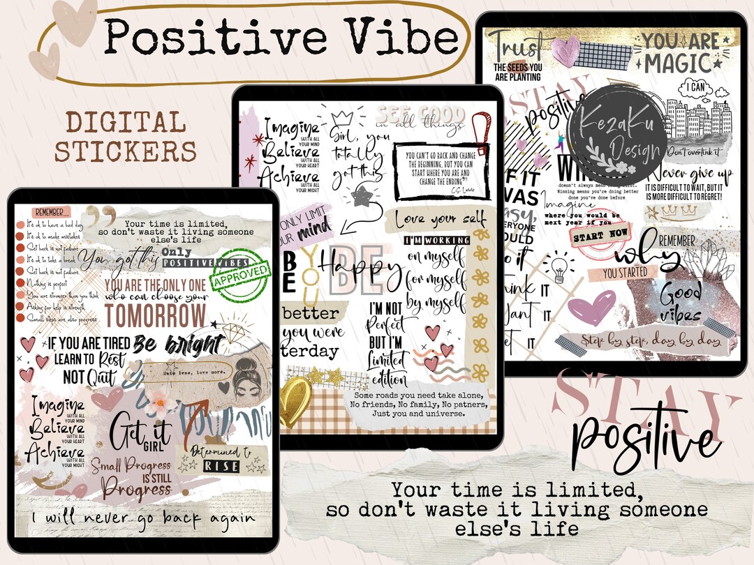 Positive Vibe Digital Stickers, Positive Quote Digital Stickers ...