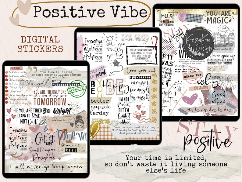 Positive Vibe Digital Stickers, Positive Quote Digital Stickers ...