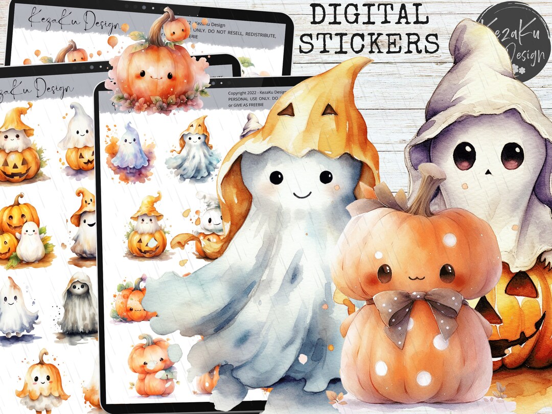 Cute Halloween Digital Stickers, Halloween Ghost Digital Stickers, Cute ...