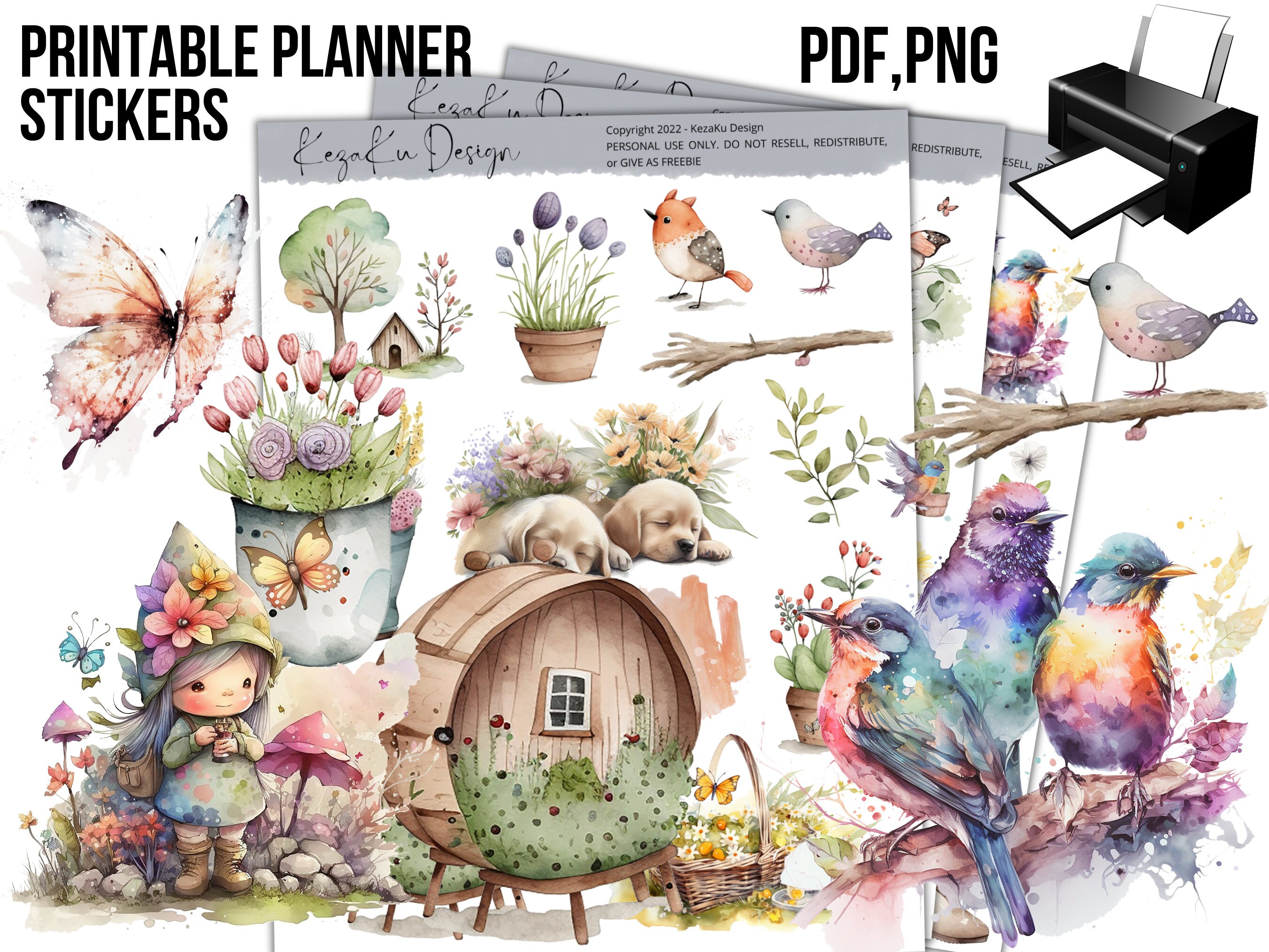 PRINTABLE Watercolor Spring Sticker Sets, Floral Printable Stickers ...