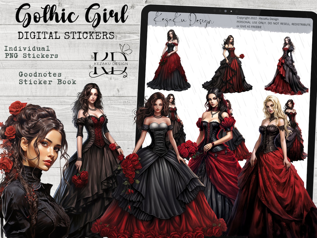 Gothic Girl Digital Stickers Type 1, Light Skin Gothic Girl Digital ...