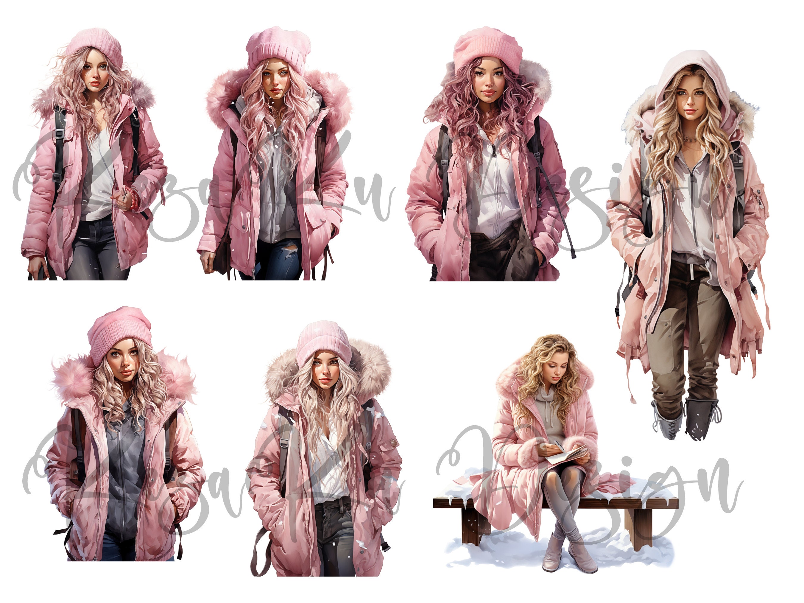 Pink Winter Girls Cliparts - Type 1, Light Skin Winter Girl Cliparts ...