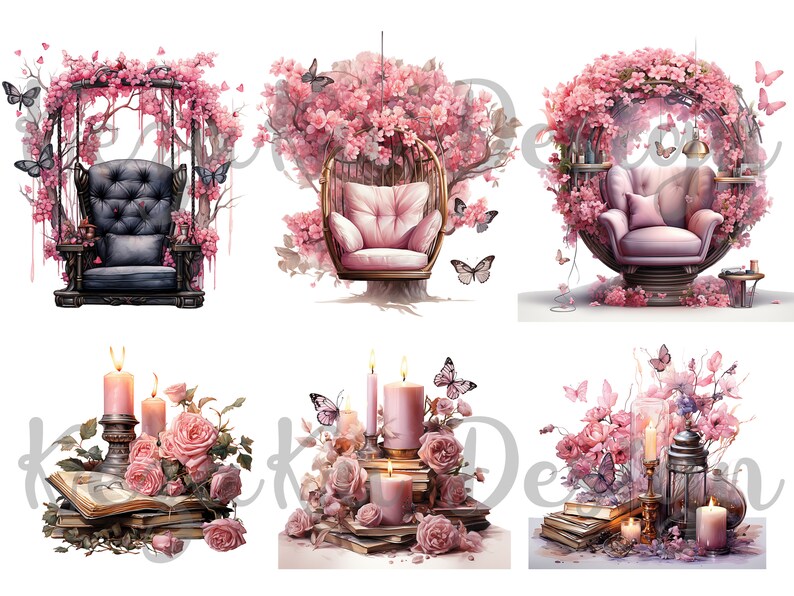 Pink Rose Reading Nook Cliparts, Gothic Reading Corner Cliparts, Pink ...