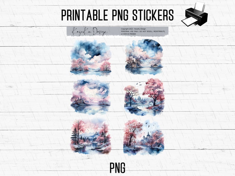 PRINTABLE Mountain Stickers, Sky Landscape Stickers, Mountain Landscape ...